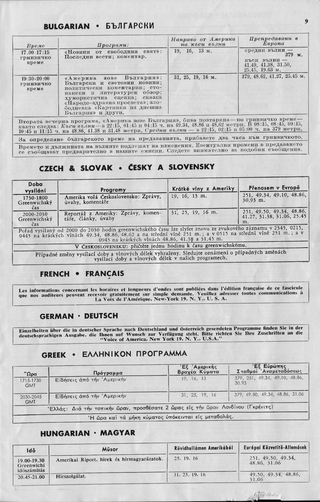 VOA Program Schedules 1951 Page Nine – Cold War Radio Museum