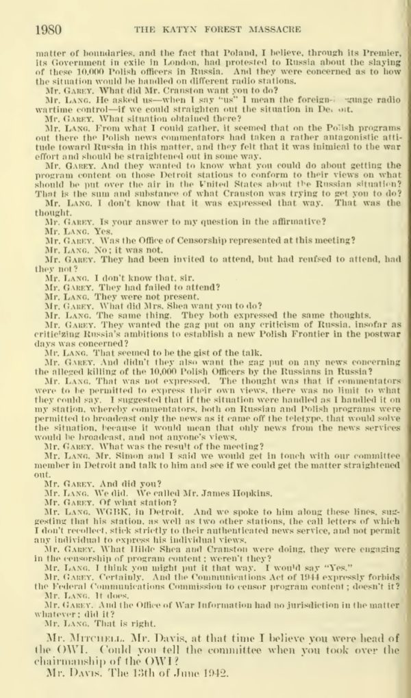 OWI head Elmer Davis spread Soviet Katyn propaganda lie in World War II ...