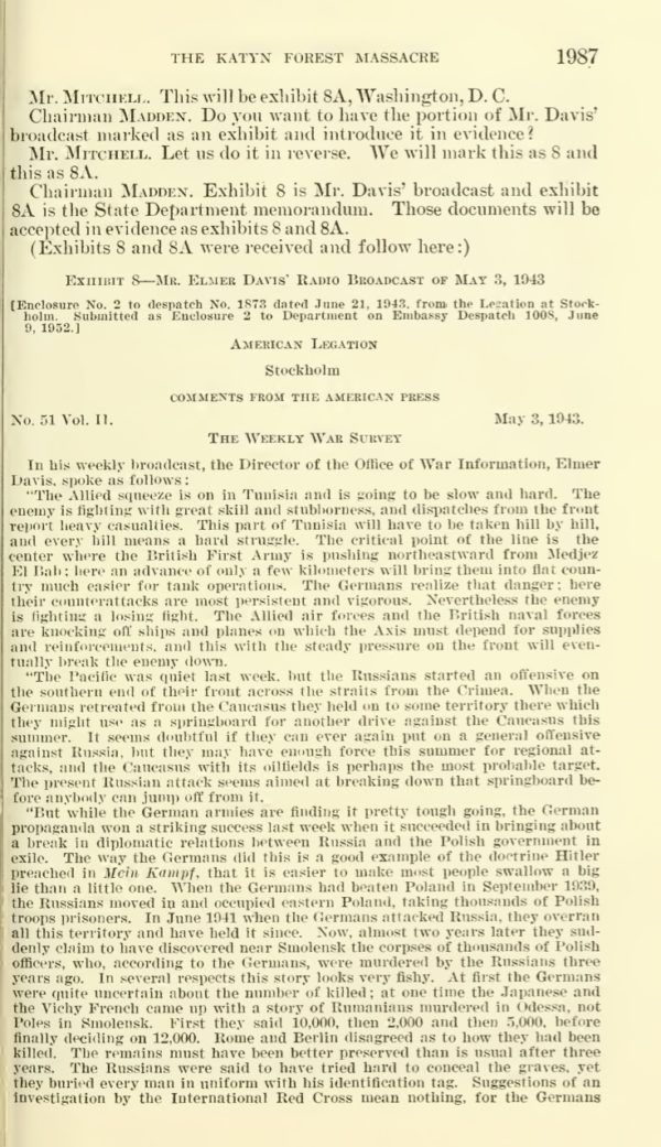 OWI head Elmer Davis spread Soviet Katyn propaganda lie in World War II ...