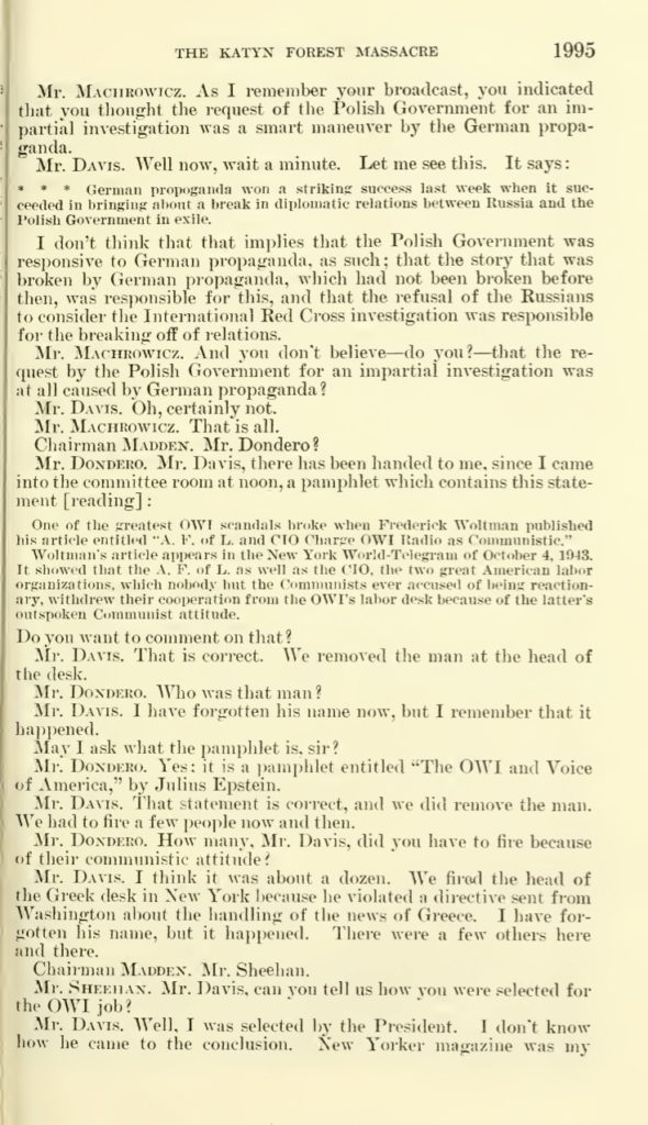 OWI head Elmer Davis spread Soviet Katyn propaganda lie in World War II ...