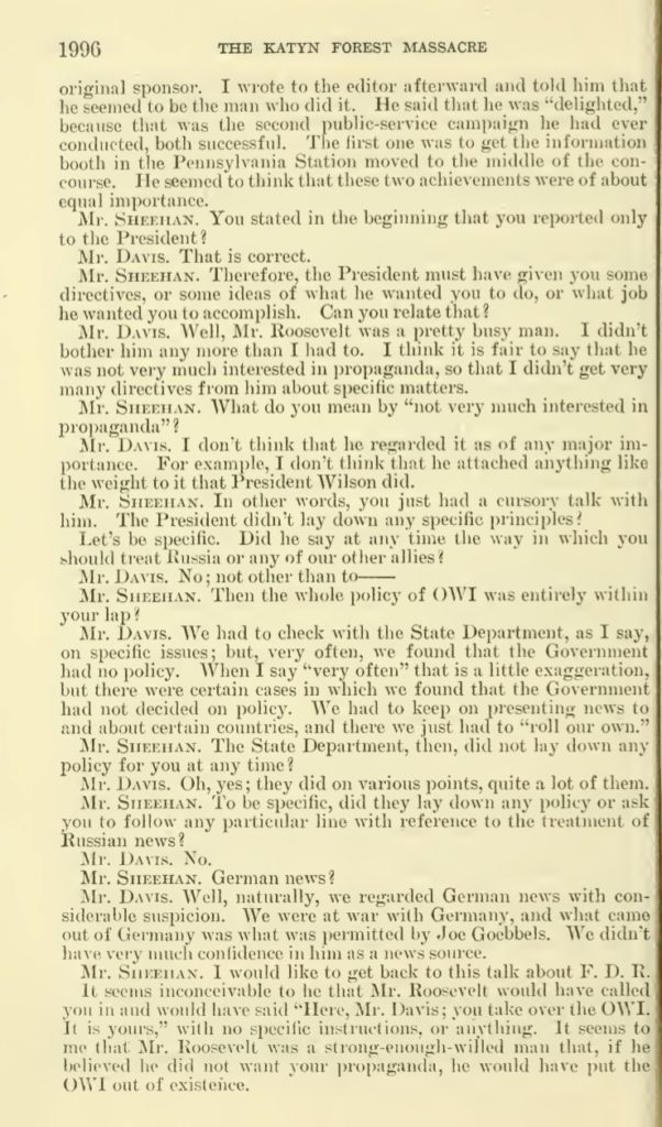 OWI head Elmer Davis spread Soviet Katyn propaganda lie in World War II ...