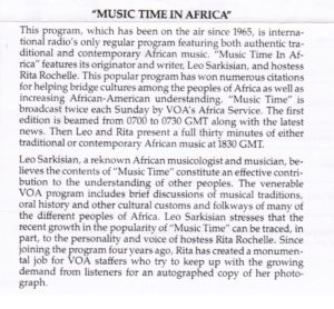 ‘Music Time in Africa’ on VOA in 1982 with Leo Sarkisian and Rita ...