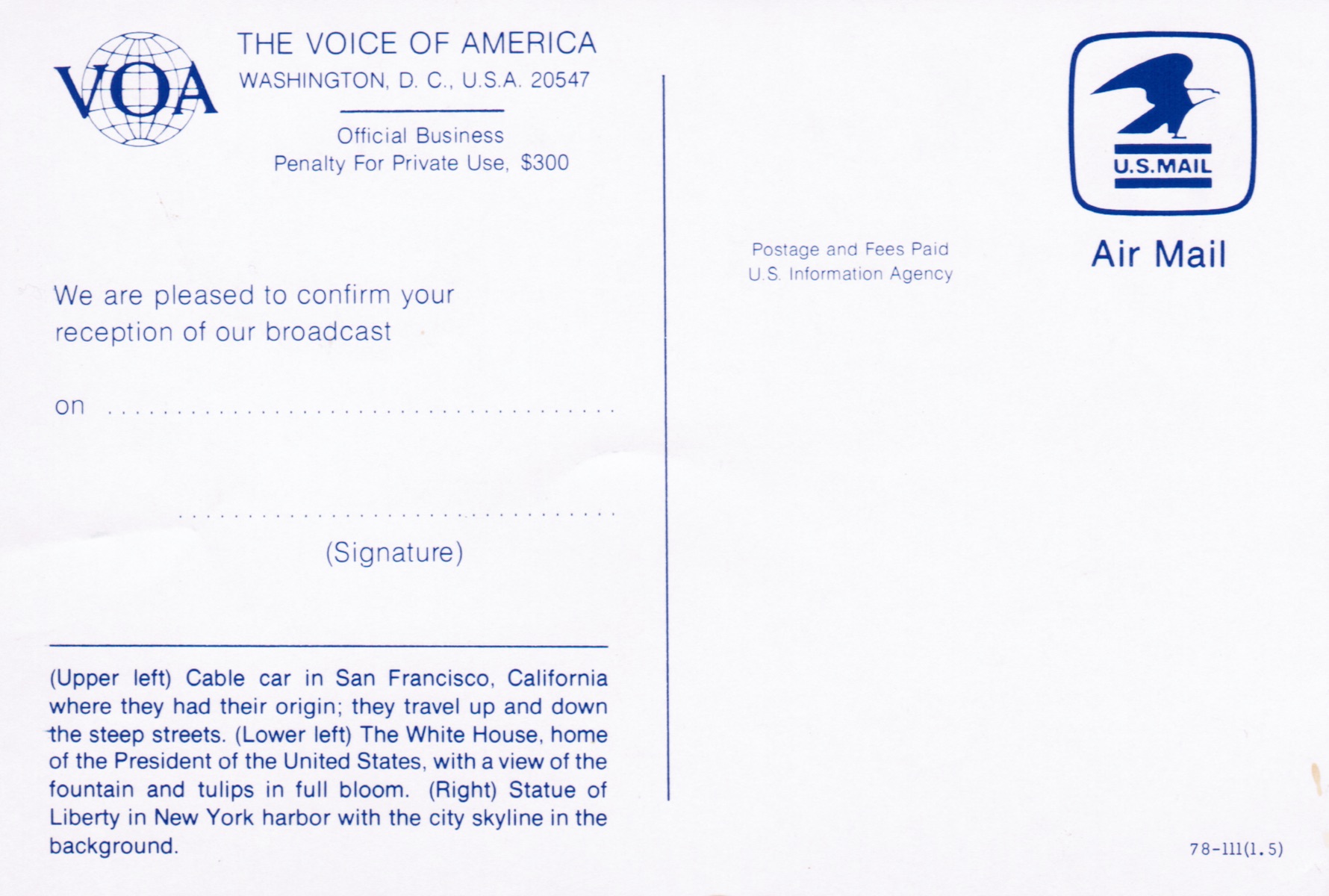 VOA 1978 Verification Card - Cold War Radio Museum