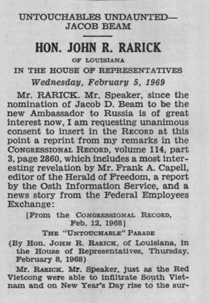 Untouchables Undaunted John R Rarick Jacob Beam Congressional Record 2 ...
