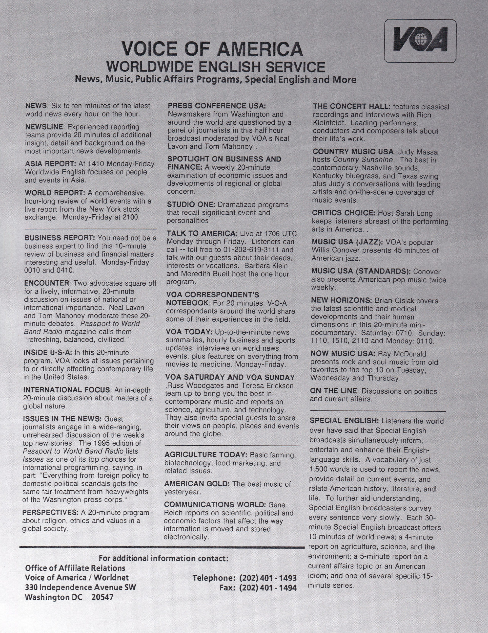 Voice of America Worldwide English Service Circa 1995 – Cold War Radio ...