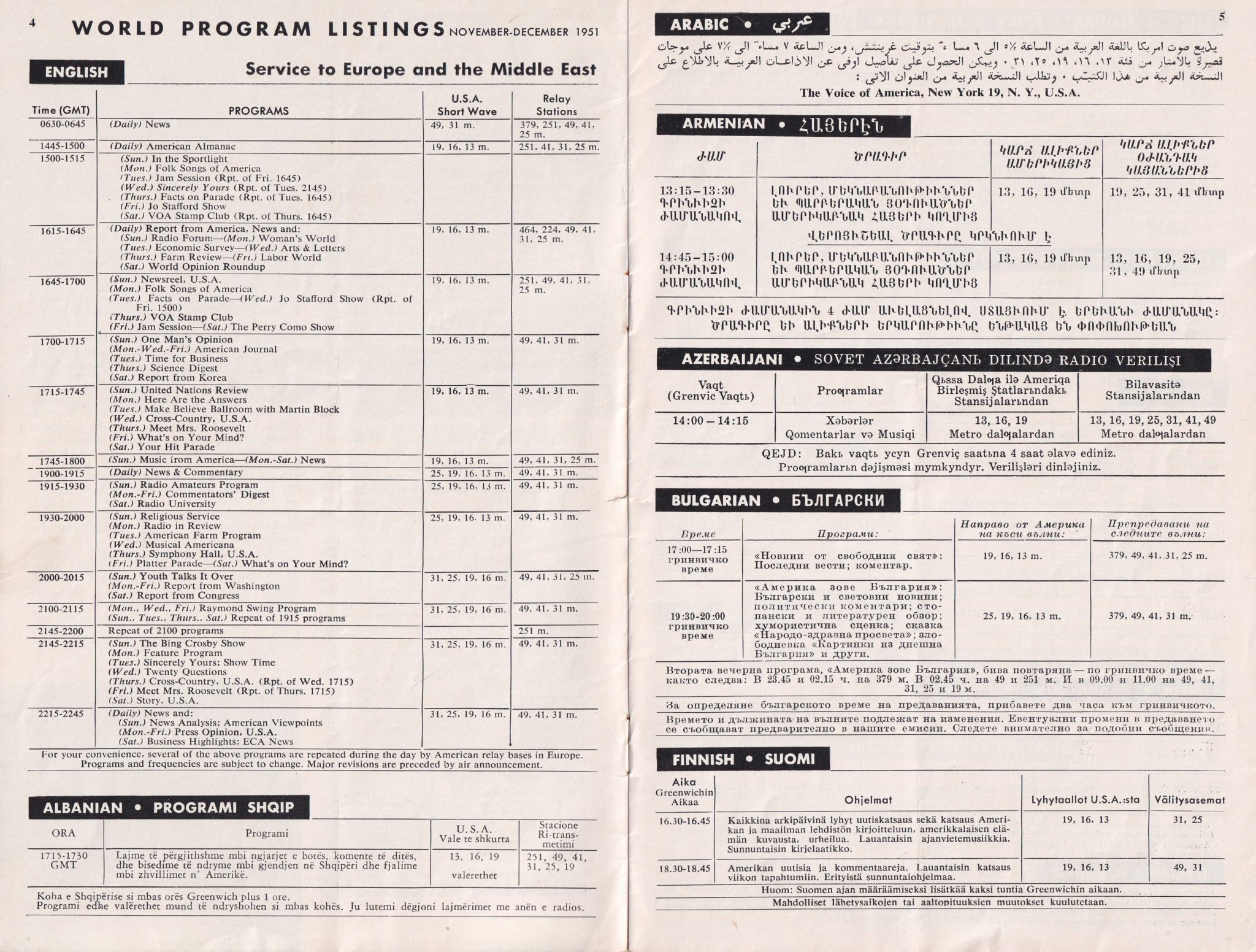 The Voice of America World Program Schedules – November-December 1951 ...